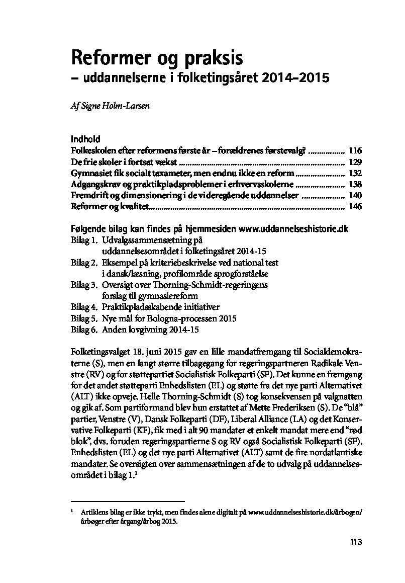 Signe Holm-Larsen: Reformer og praksis – uddannelserne i folketingsåret ...