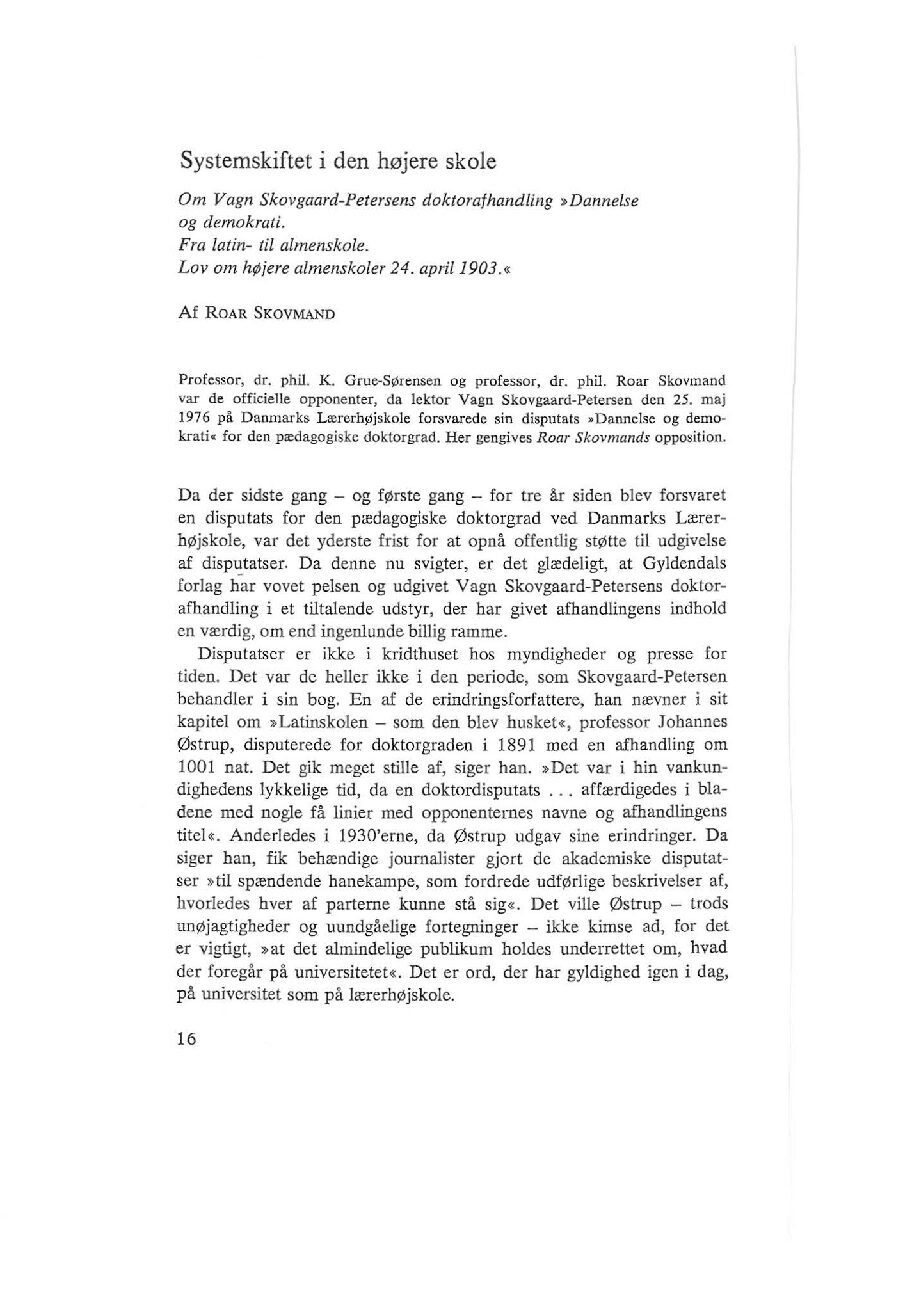Roar Skovmand: Systemskiftet i den højere skole. Om Vagn Skovgaard-Petersens doktorafhandling ...