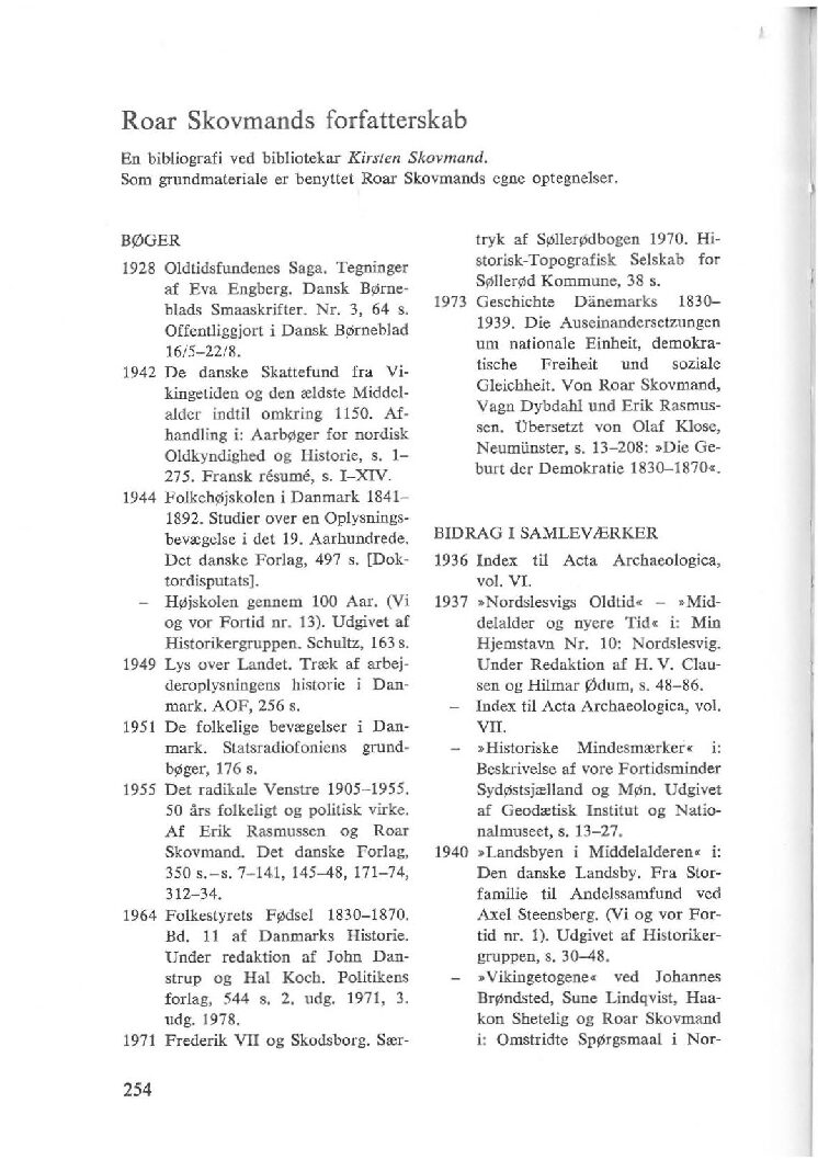 Kirsten Skovmand: Roar Skovmands forfatterskab. En bibliografi (1978) – Selskabet for Skole- og ...