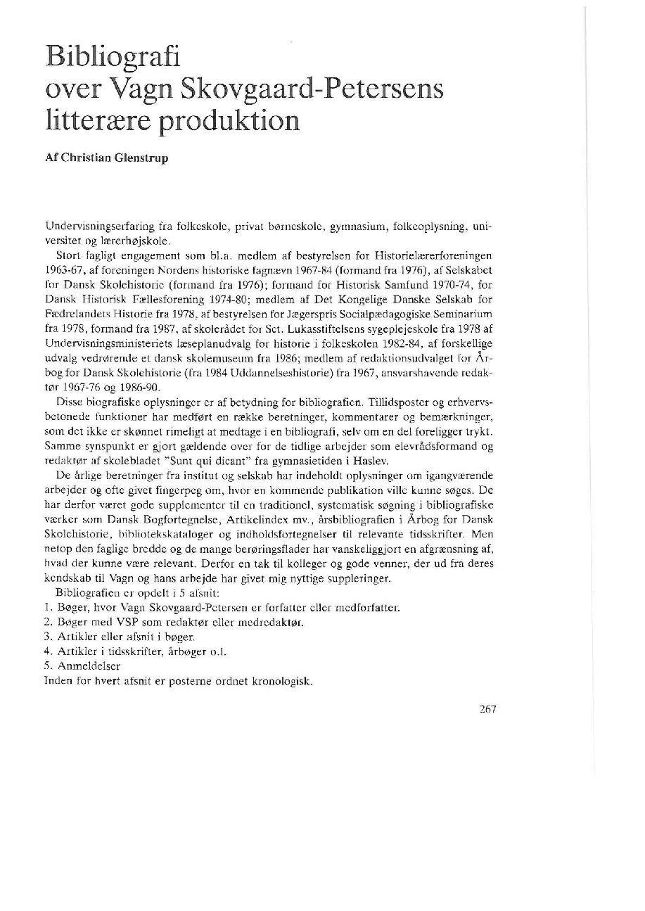 Christian Glenstrup: Bibliografi over Vagn Skovgaard-Petersens litterære produktion (1991 ...