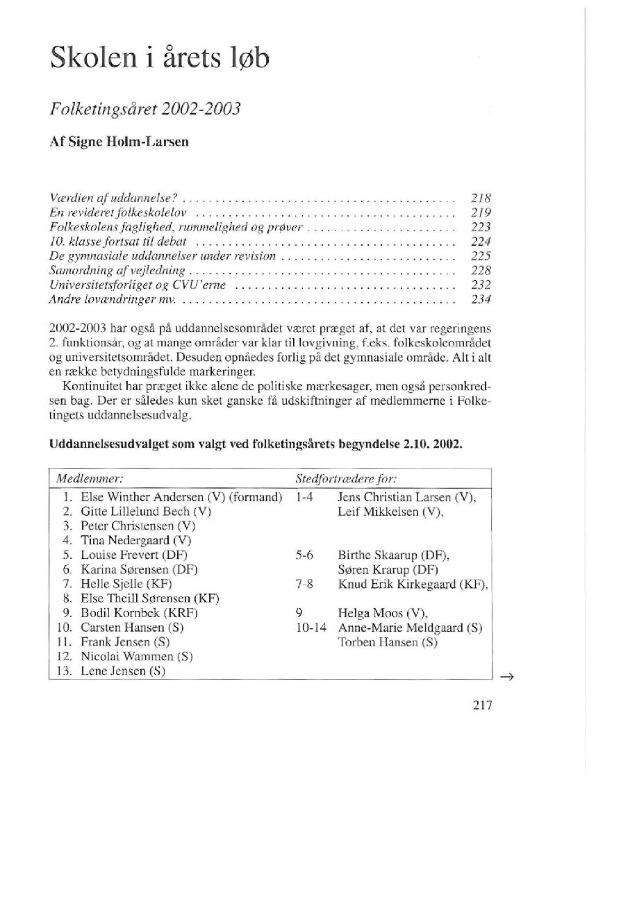 Signe Holm-Larsen: Skolen i årets løb. Folketingsåret 2002-2003 (2003 ...