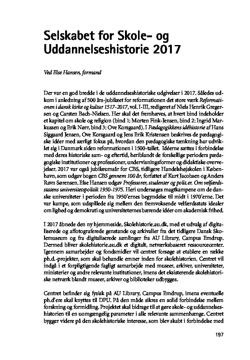 Else Hansen: Selskabet for Skole- og Uddannelseshistorie 2016 (2017 ...