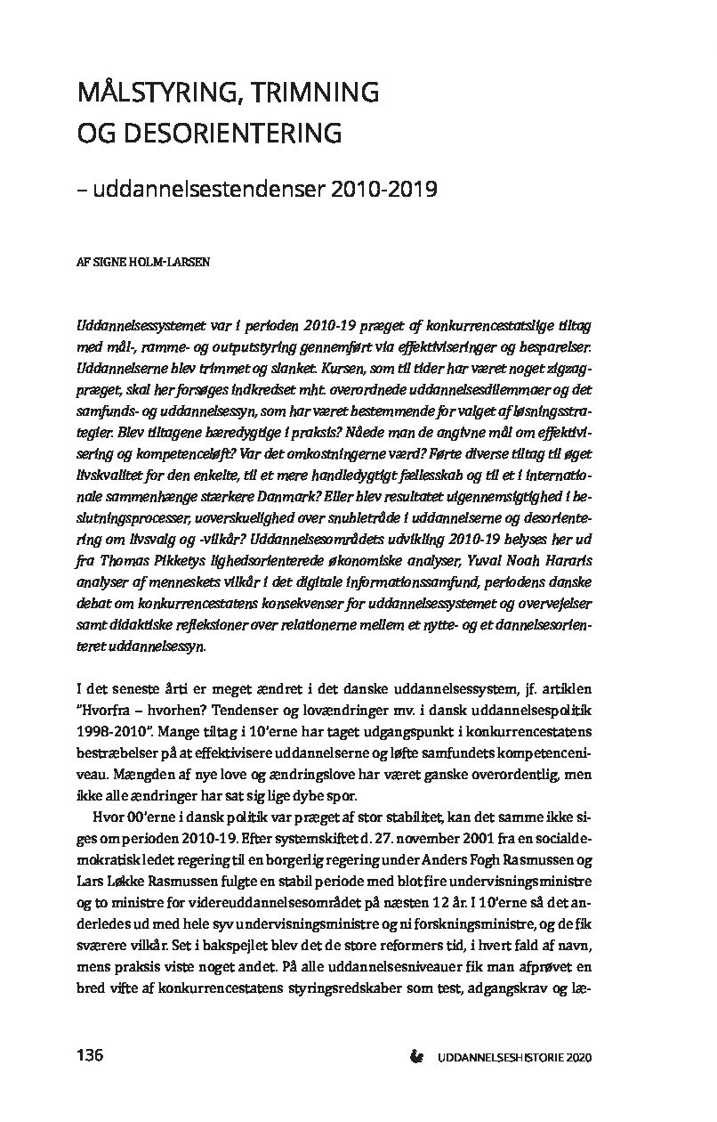 Signe Holm-Larsen: Målstyring, trimning og desorientering ...