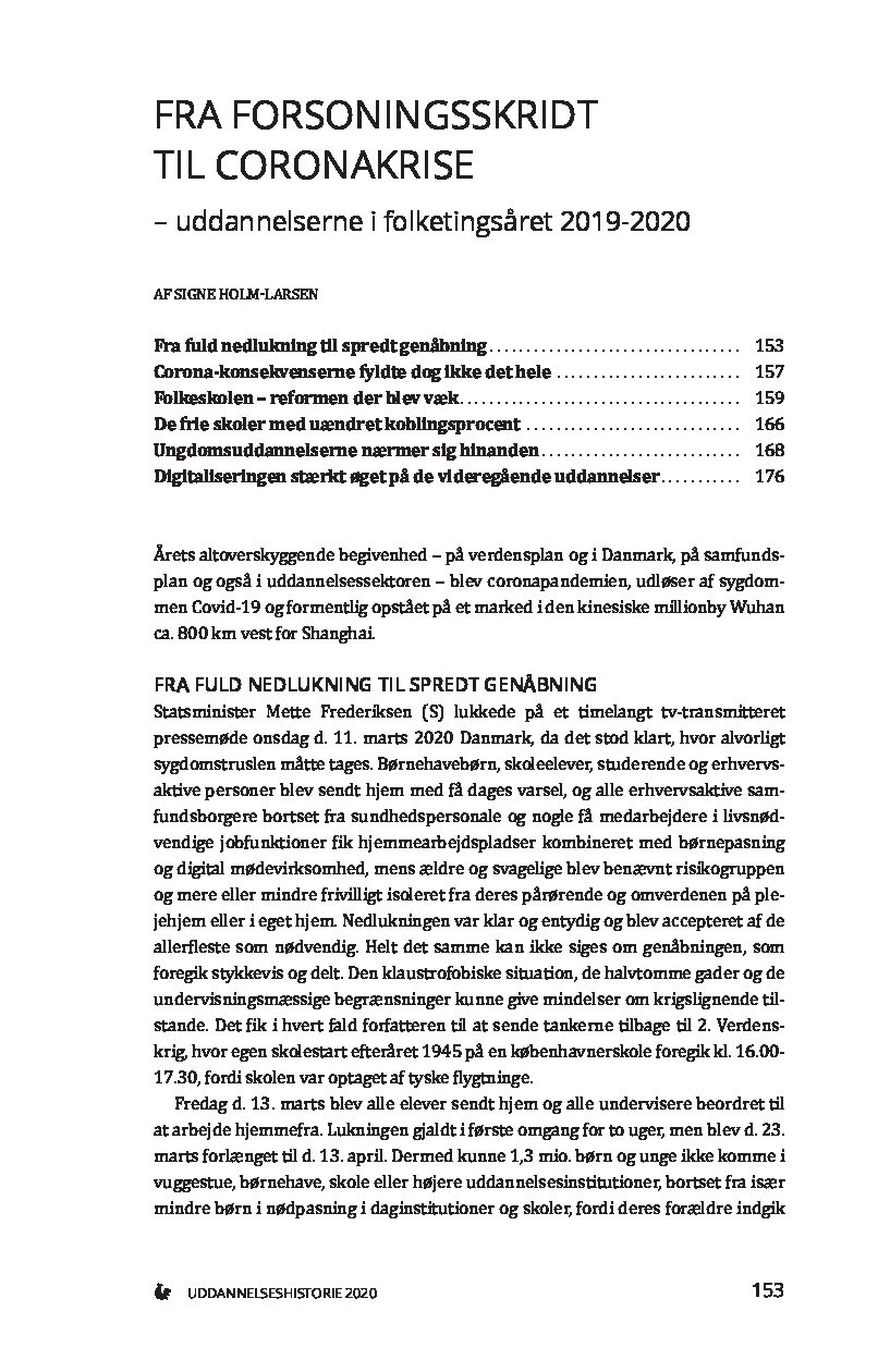 Signe Holm-Larsen: Fra forsoningsskridt til coronakrise – uddannelserne ...